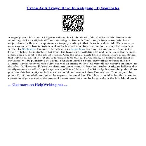 Creon As A Tragic Hero In Antigone, By Sophocles | PDF