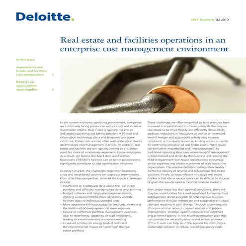 Deloitte Capital and Real Estate Transformation Newsletter 1Q 2010 | PDF