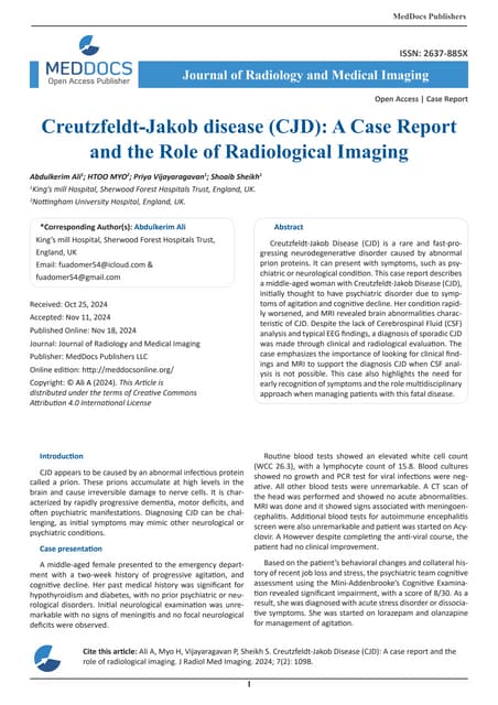 Creutzfeldt Jakob Disease | PPT