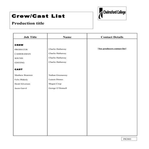 Crew cast list | DOC | Television | Entertainment