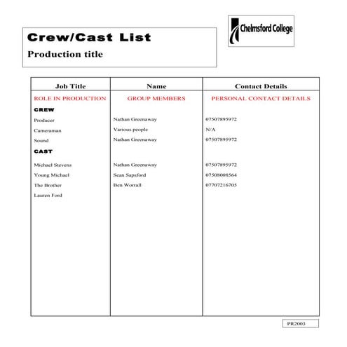 Crew cast list | PDF