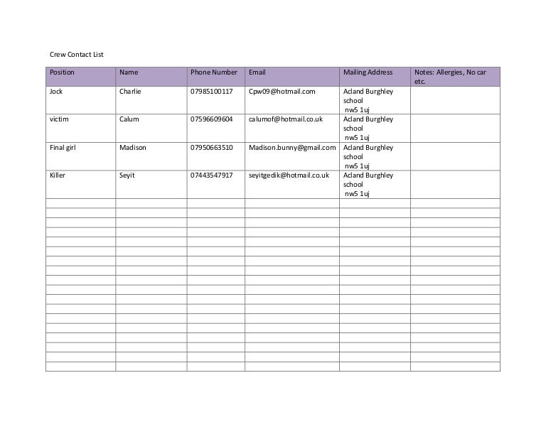 Crew contact list