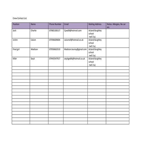 Crew contact list | PPT