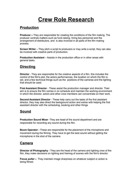 Film production roles | PDF