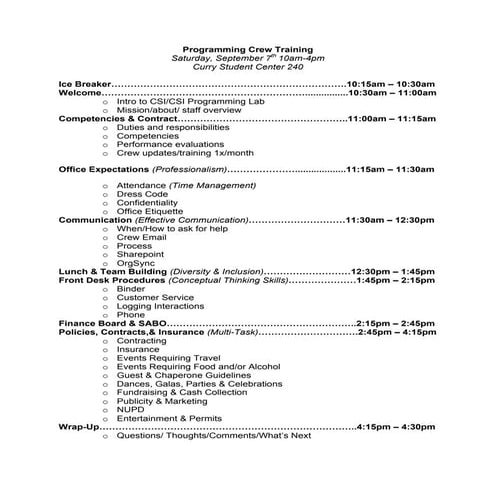 Crew Training Schedule | PDF