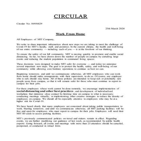 CIRCULAR FOR WORK FROM HOME | DOCX