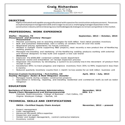 C richardson resume 2016 | PDF