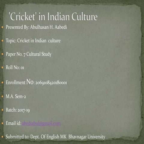 Cricket' in indian culture | PPTX