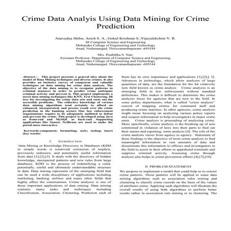 Crime Data Analysis Visualization And Prediction Using Data Mining Pdf