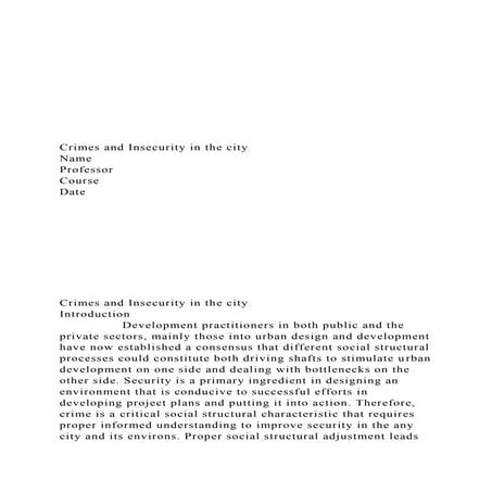 Crimes and Insecurity in the cityNameProfessor.docx