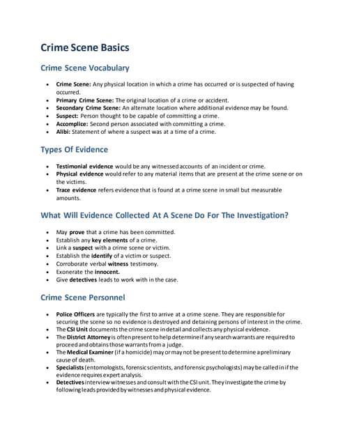 IMPORTANCE OF CRIME SCENE: COLLECTION & PRESERVATION OF EVIDENCE | PDF