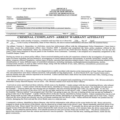 Jon Jones Criminal Complaint Arrest Warrant Affidavit | PDF