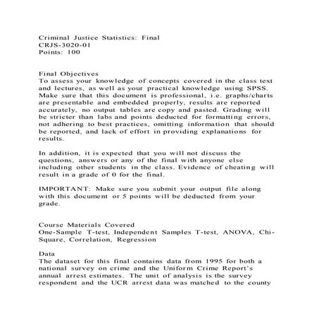 Criminal Justice Statistics FinalCRJS-3020-01Points 100F | PDF