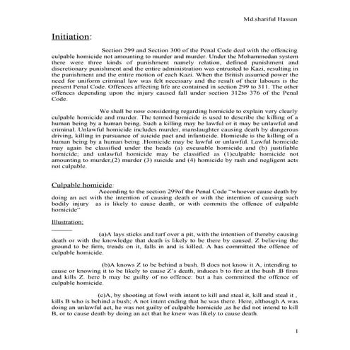 Criminal law :Culpable homicide & Murder: | DOC