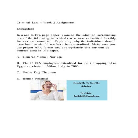 Criminal Law – Week 2 AssignmentExtraditionIn a one to t | DOCX
