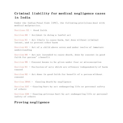 Criminal liability for medical negligence cases in india | DOCX