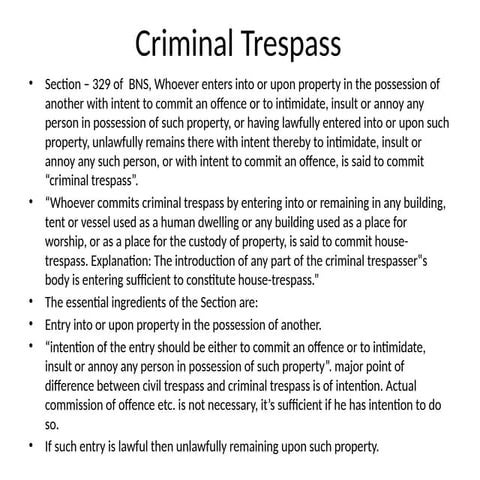 Criminal Trespass case laws detailed des | PPT