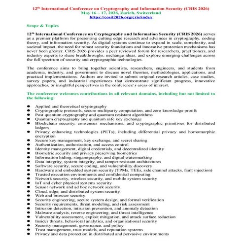 12th International Conference on Cryptography and Information Security ...