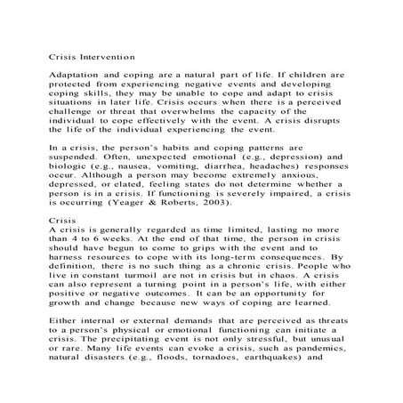 Crisis InterventionAdaptation and coping are a natural part of | DOCX ...