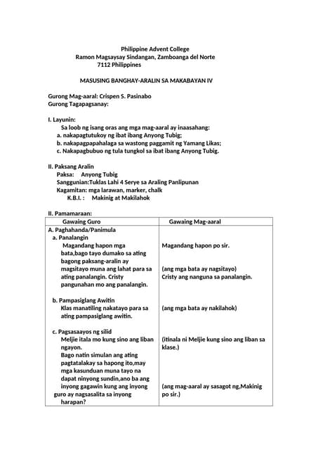 Detailed lesson plan in filipino | PDF