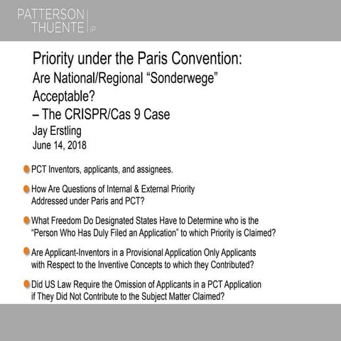 Priority under the Paris Convention: Are National/Regional "Sonderwege ...