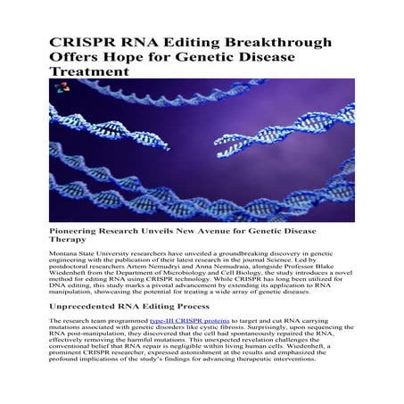 Breakthrough in Genetic Disease Therapy: CRISPR-based RNA Editing Shows ...