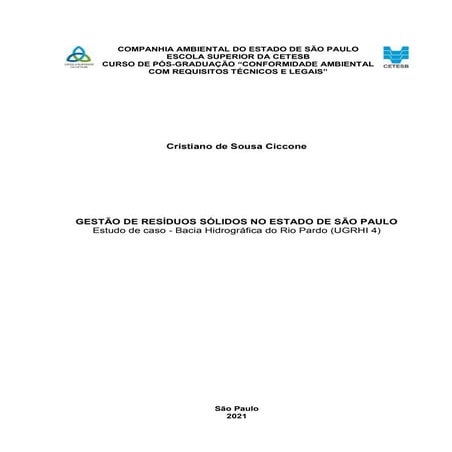 GESTÃO DE RESÍDUOS SÓLIDOS NO ESTADO DE SÃO PAULO Estudo de caso ...