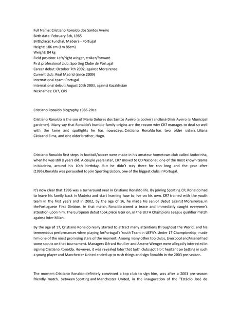 Presentation on Cristiano Ronaldo | PPTX | Soccer | Sports