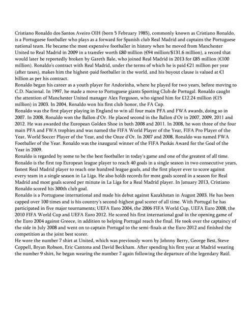 Presentation on Cristiano Ronaldo | PPTX | Soccer | Sports