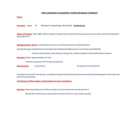 FRCS ACADEMIC PAPER READING FORMAT | DOCX