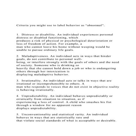 Criteria you might use to label behavior as abnormal”. .docx