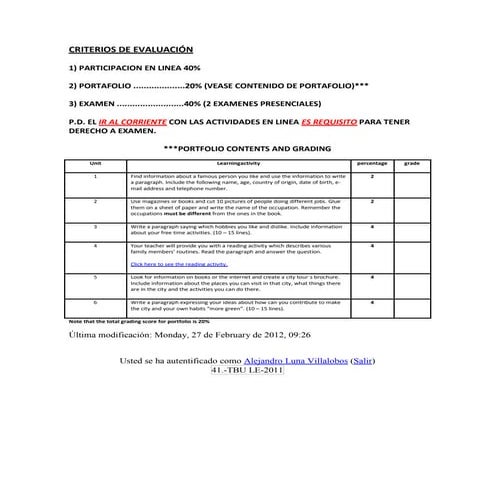 Criterios de evaluación | DOCX