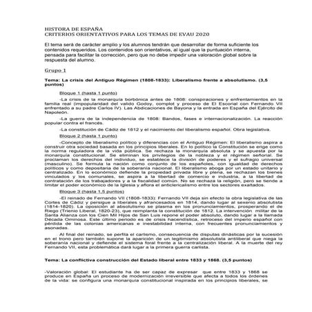 Criterios orientativos para los temas de historia aragon evau 2020 | PDF