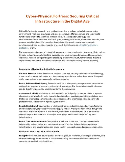 Cyber security of critical infrastructure | PDF