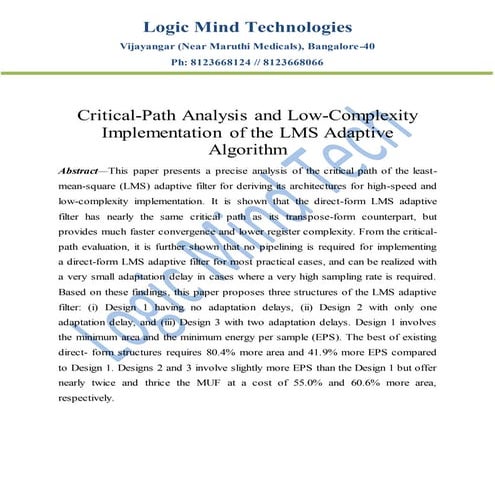 Critical path analysis and low-complexity implementation of the lms adaptive algorithm | DOCX