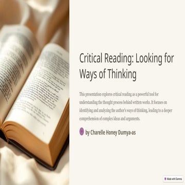 Critical Reading Looking for Ways of Thinking | PPTX