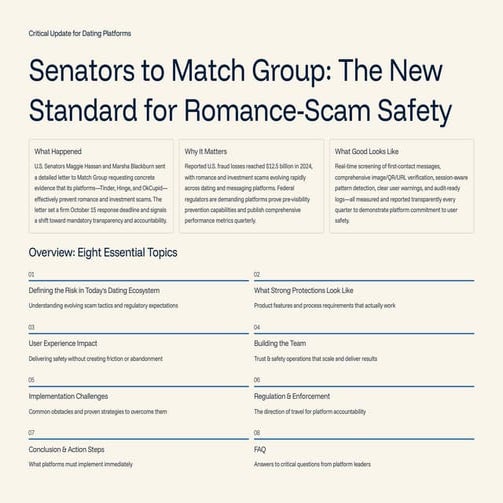 Senators to Match Group: The New Standard for Romance-Scam Safety on ...