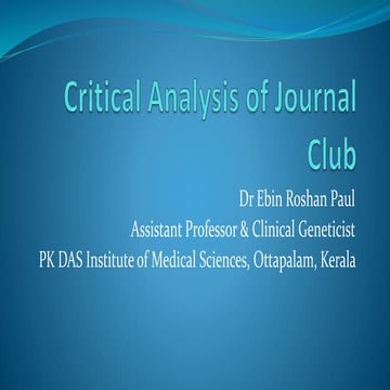 Critical Analysis Journal club how to do as a beginner | PPTX