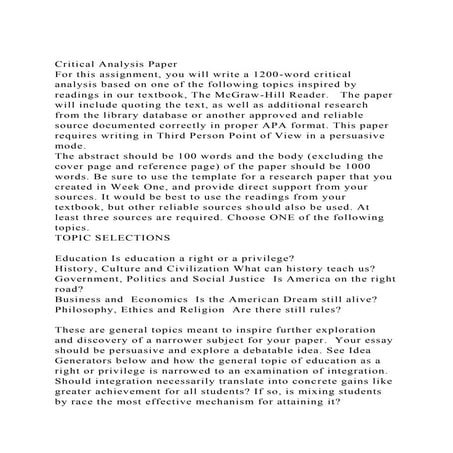 Critical Analysis PaperFor this assignment, you will write a 120.docx