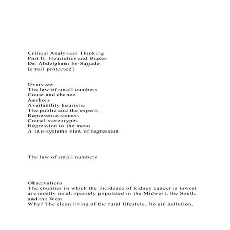 Critical Analytical ThinkingPart II Heuristics and Bias.docx