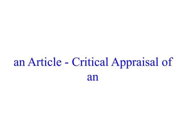 Critical appraisal of a journal article | PPTX