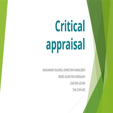 Critical appraisal method in research methodology | PPTX