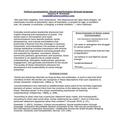 Critical conversations: Social transformation through language | PDF