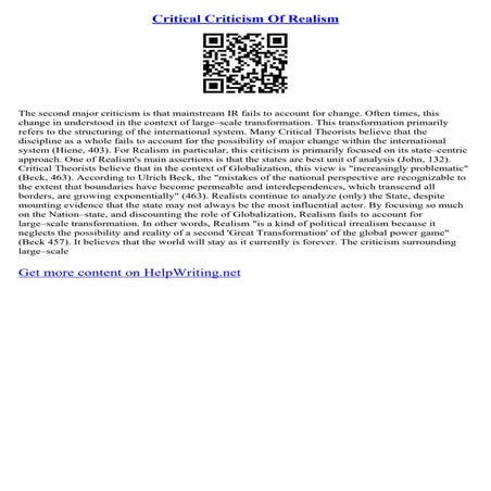 Critical Criticism Of Realism | PDF