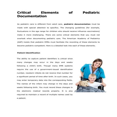 Critical Elements of Pediatric Documentation | PDF