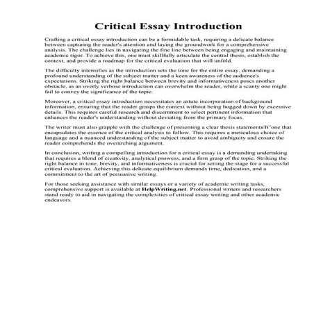 Critical Essay Introduction | PDF