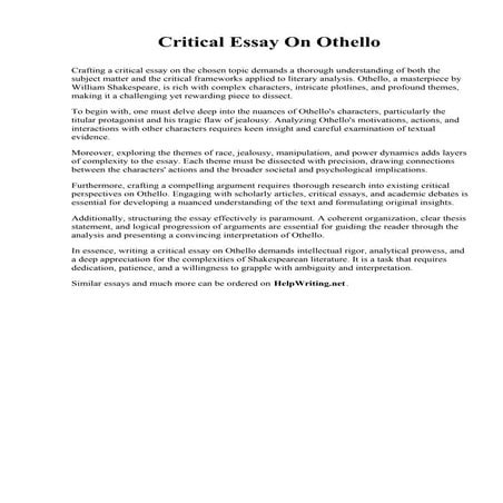 Critical Essay On Othello | PDF