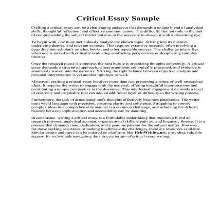 Critical Essay Sample | PDF
