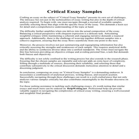 Critical Essay Samples | PDF