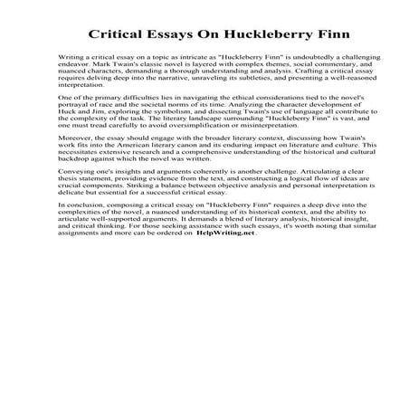 Critical Essays On Huckleberry Finn | PDF